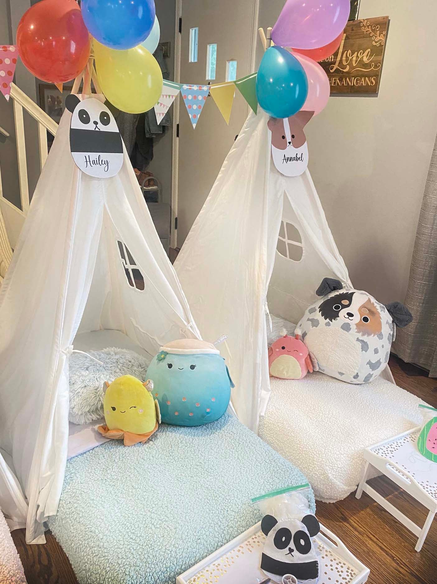 Squishmallow themed party, with teepees squishmallow decorations, and ...