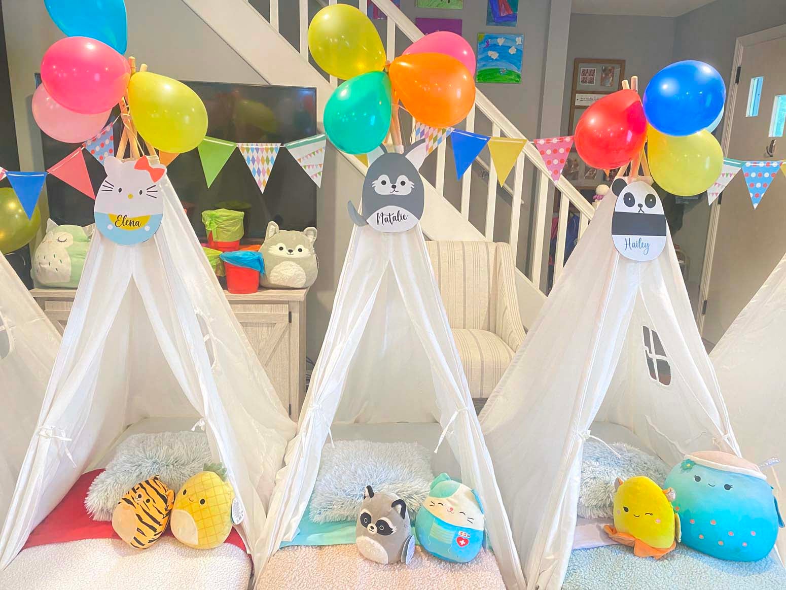 Squishmallow themed party, with teepees squishmallow decorations, and ...